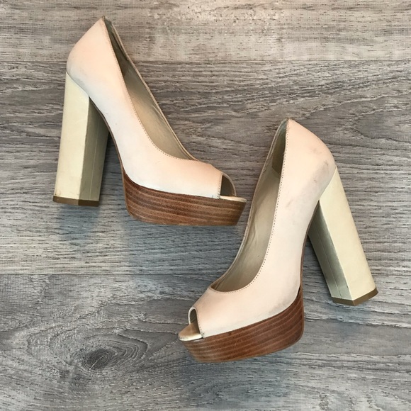 Shoes | Cream Colored Peep Toe Chunky Heel Platforms | Poshmark